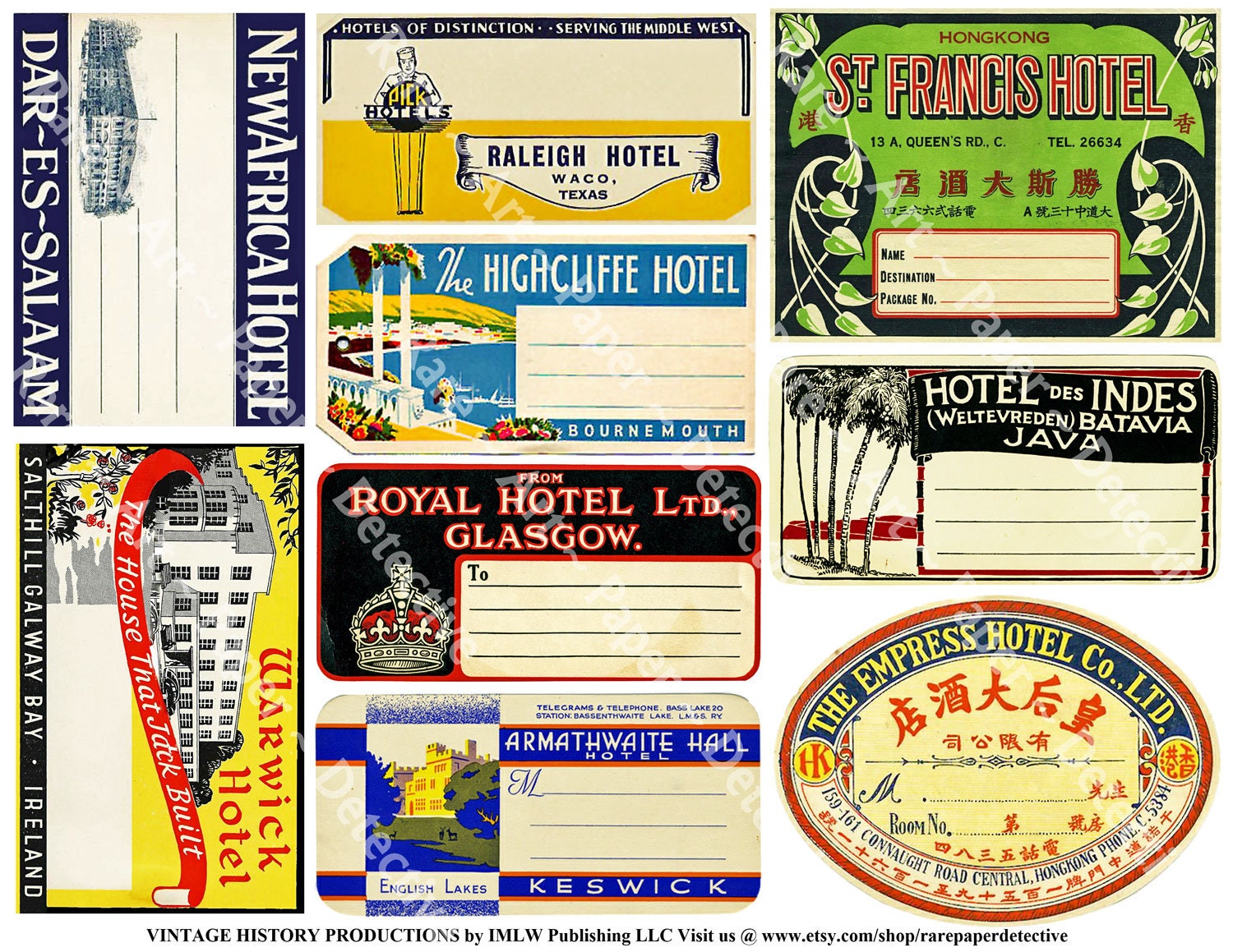 53 Luggage Labels 5 Digital Downloads Vintage Label Art - Etsy
