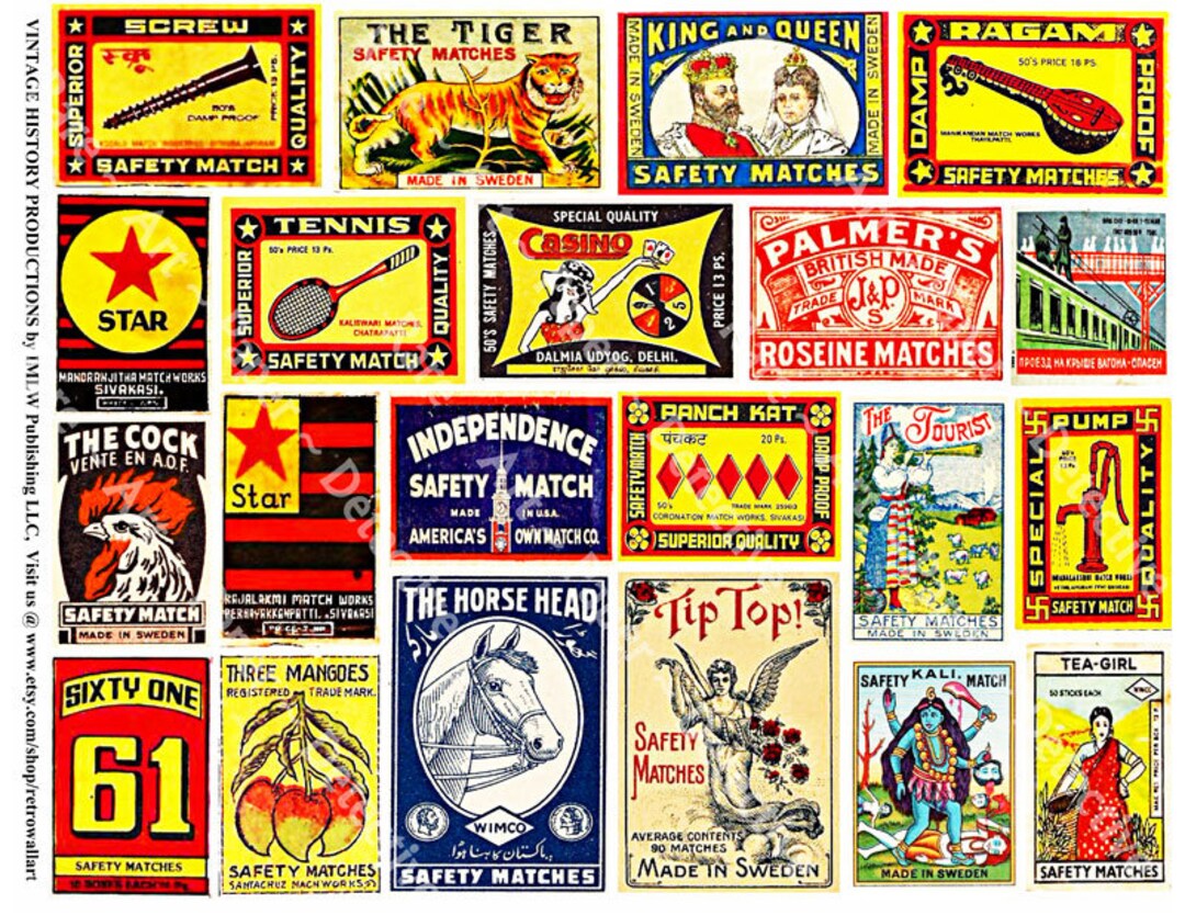 115 Matchbook Labels on 5 Digital Download Sheets Whimsical - Etsy