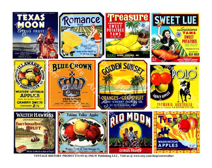 Vintage Fruit Crate Label, Collage Paper Craft Sheet, Kitchen ...