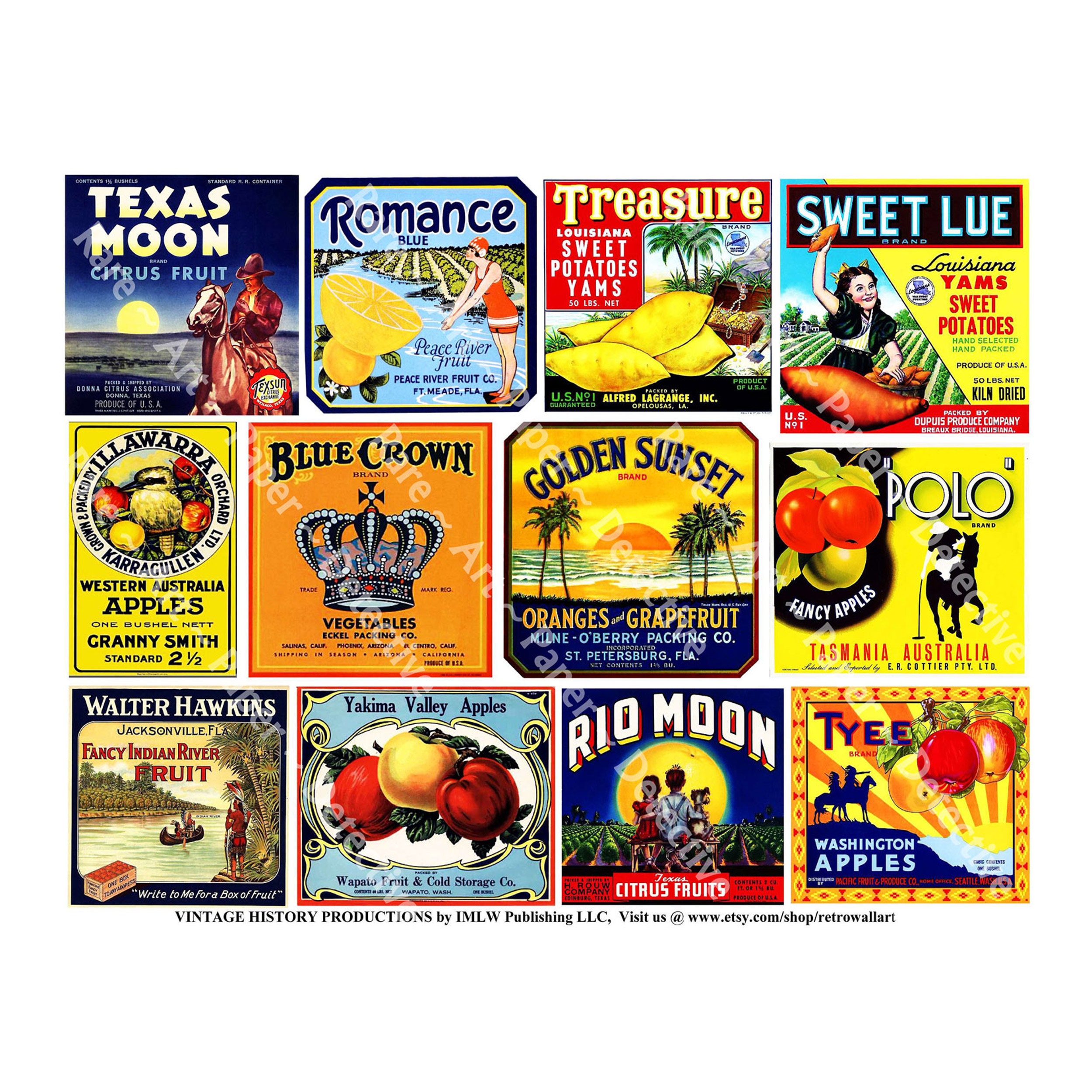 Vintage Fruit Crate Label, Collage Paper Craft Sheet, Kitchen ...