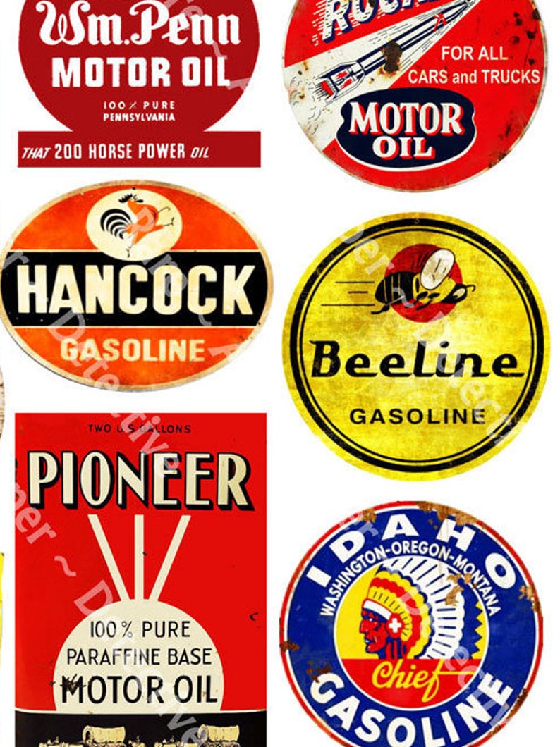 Motor Oil Can Labels, 11 Gasoline Signs on 1 DIGITAL Download, Garage ...