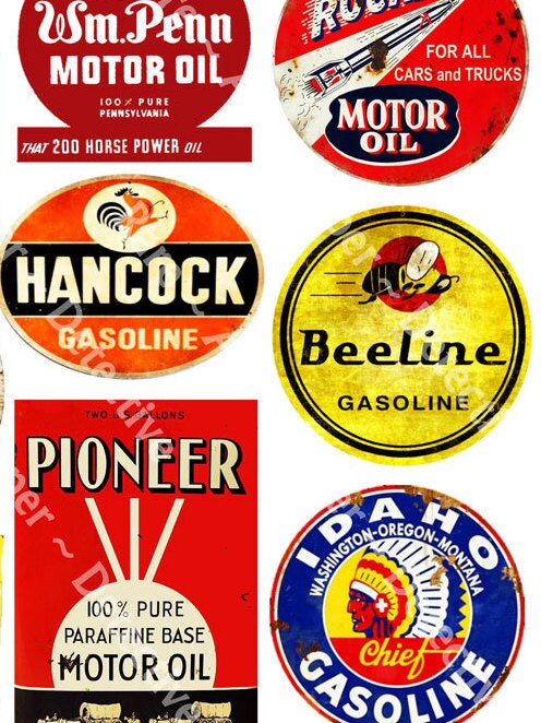 Motor Oil Can Labels, 11 Gasoline Signs on 1 DIGITAL Download, Garage ...