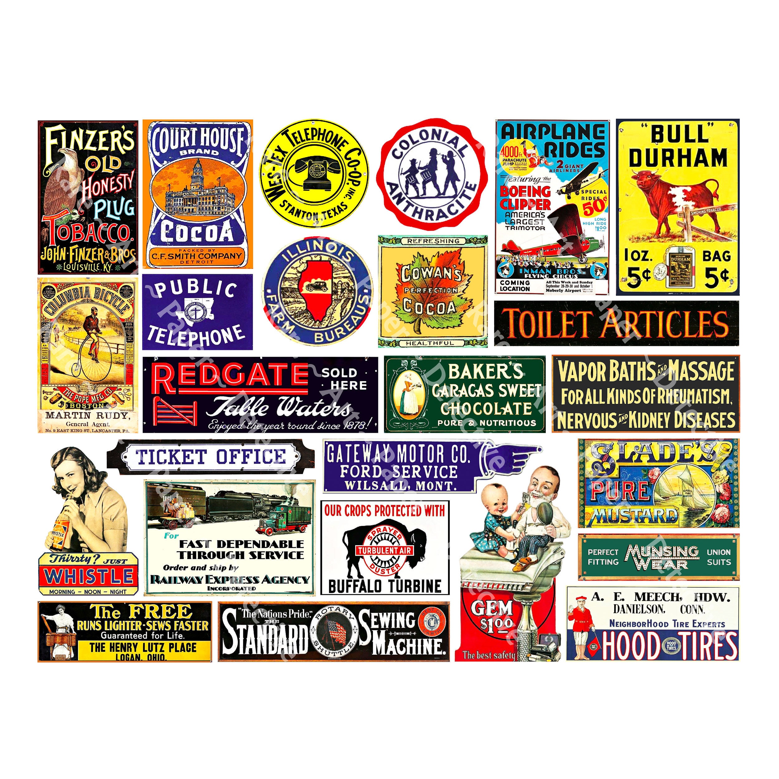Vintage Advertising Signs, Digital Graphics Sheet, Re-sizable Model ...