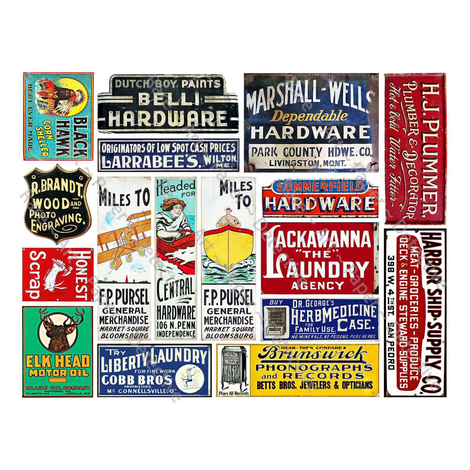 Vintage Advertising Signs DIGITAL DOWNLOAD Sheet, General Store Ads ...