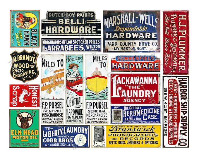 Vintage Advertising Signs DIGITAL DOWNLOAD Sheet, General Store Ads ...