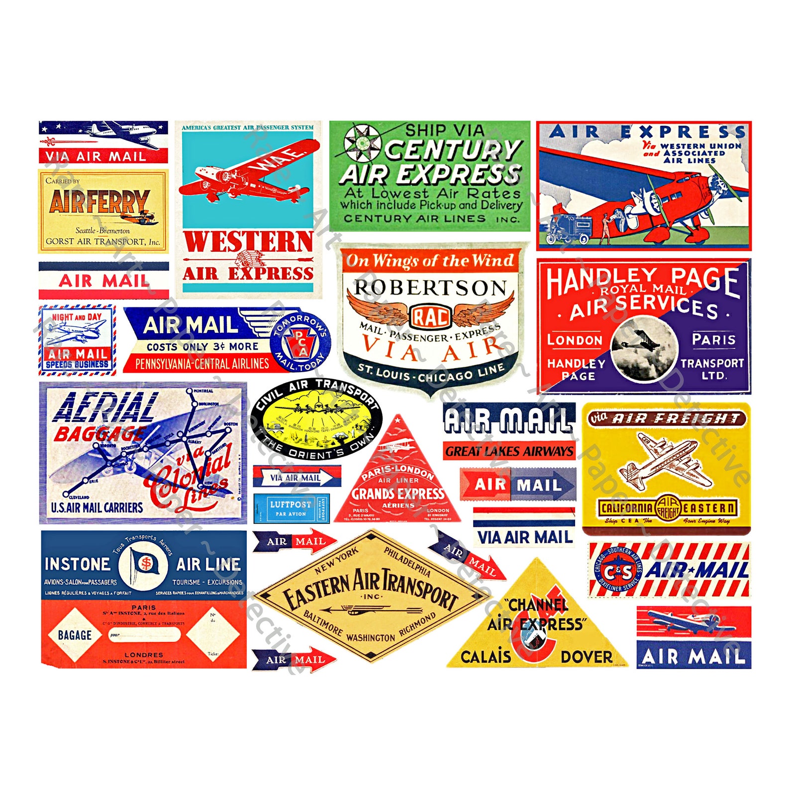 Airline Label Graphics, 27 Printable Baggage Tags for Luggage & Airmail ...