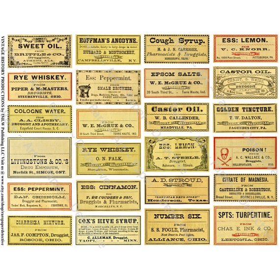 Apothecary & Medicine Labels 24 Antique Bottle Decals | Etsy