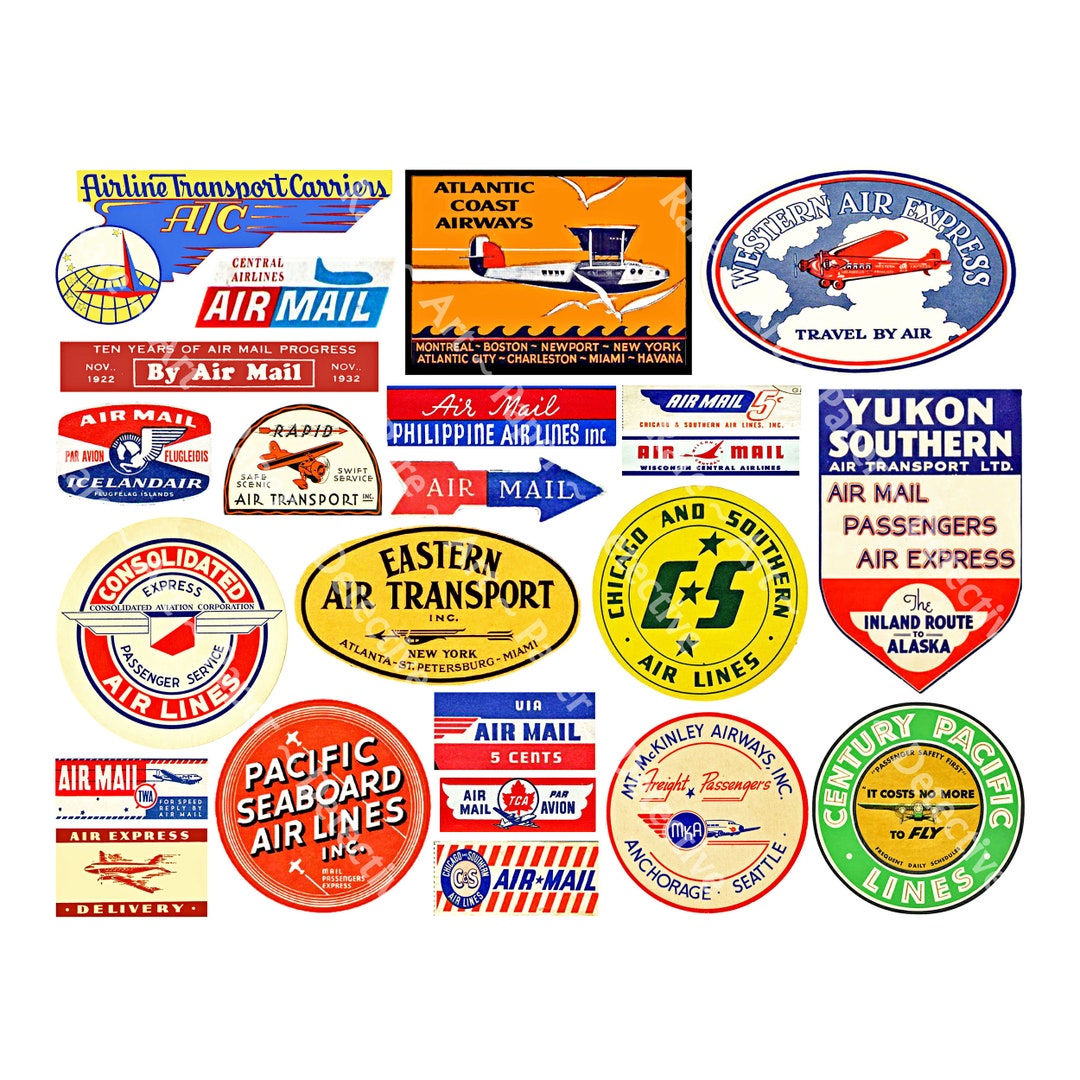 Airline Label Graphics, 23 Printable Baggage Tags for Luggage & Airmail ...