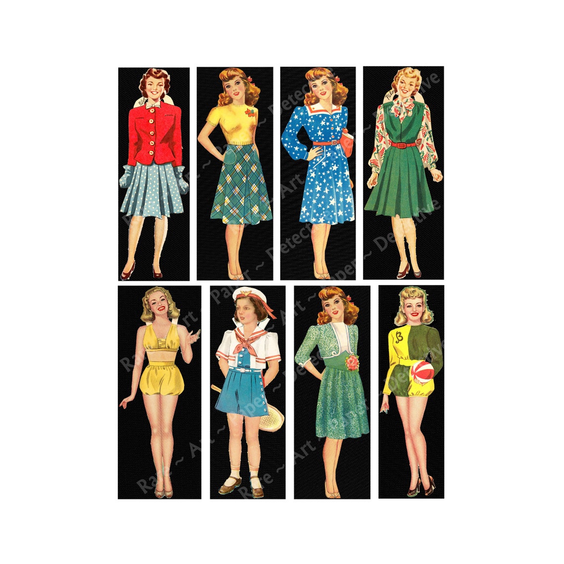 Paper Doll Figures, Ephemera Printable for Journals and Scrapbooks ...