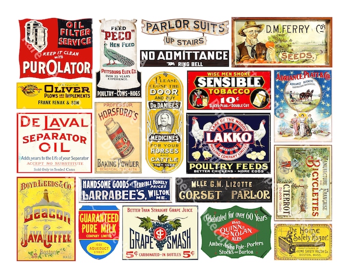 General Store Signs, Advertising Sign Illustrations, Rustic Antique ...