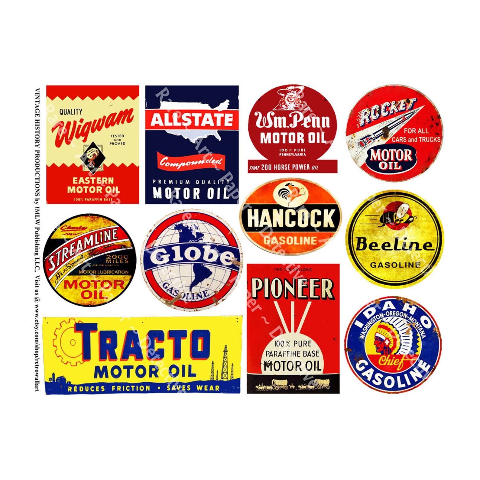 Motor Oil Can Labels, 11 Gasoline Signs on 1 DIGITAL Download, Garage ...