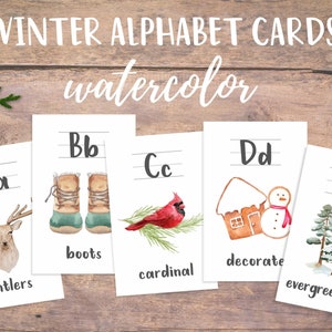 Watercolor Alphabet Cards WINTER THEMED Flash Cards - Etsy