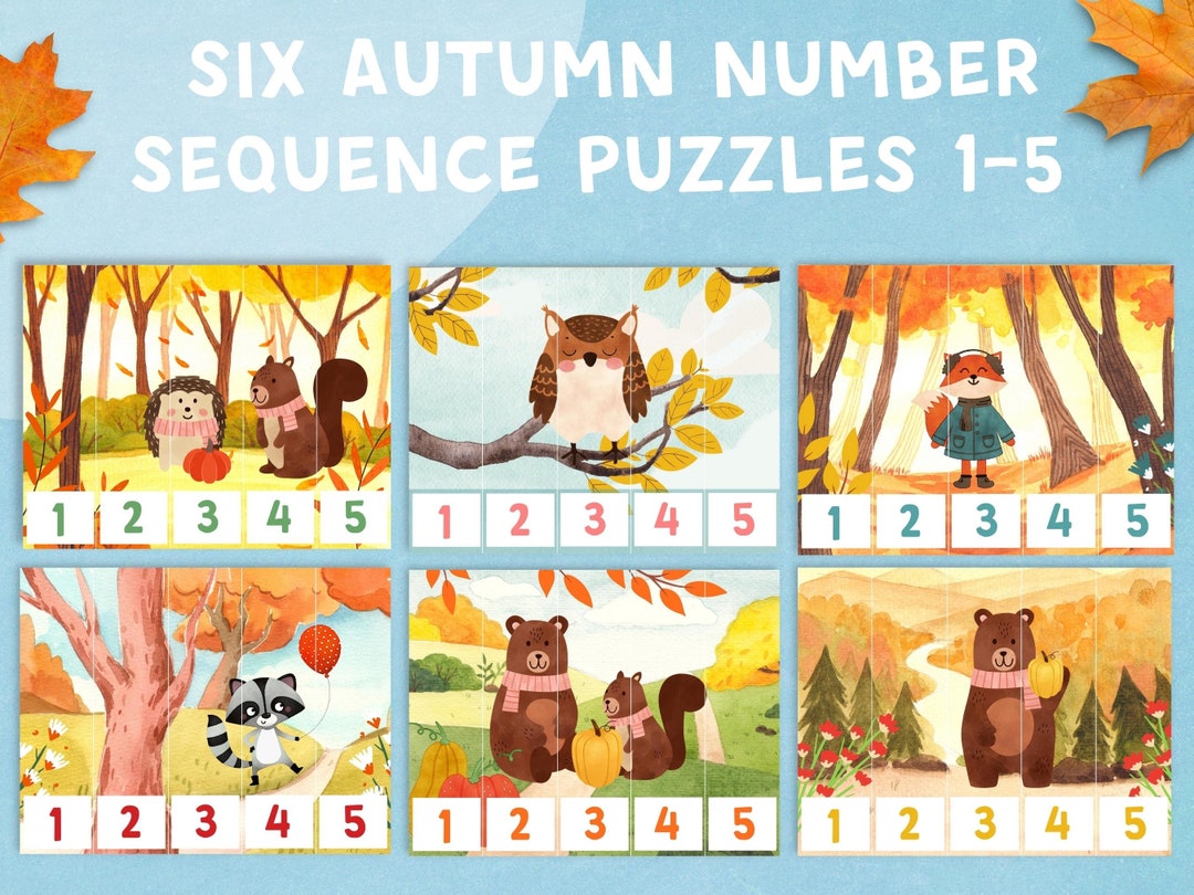 Six Autumn Themed Number Sequencing Puzzles, Watercolor 1-5 - Etsy