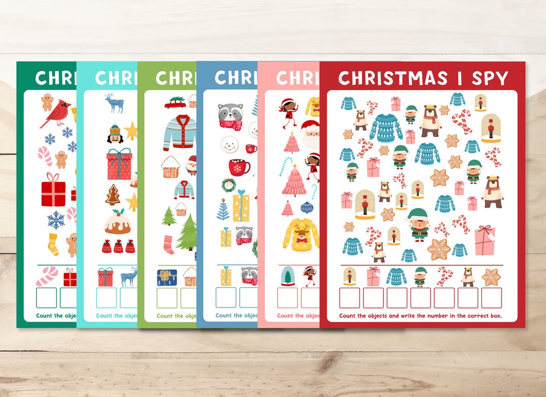 Christmas I Spy Counting Game, Set of Six, Holiday Kids Activity - Etsy