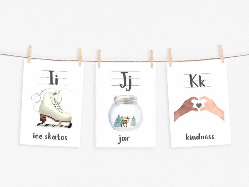 Watercolor Alphabet Cards - WINTER THEMED - Etsy