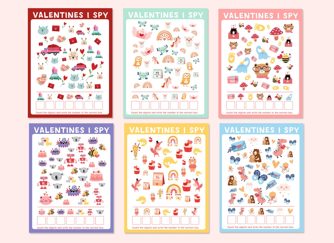 Valentines I Spy Counting Game, Set of Six, Holiday Kids Activity - Etsy