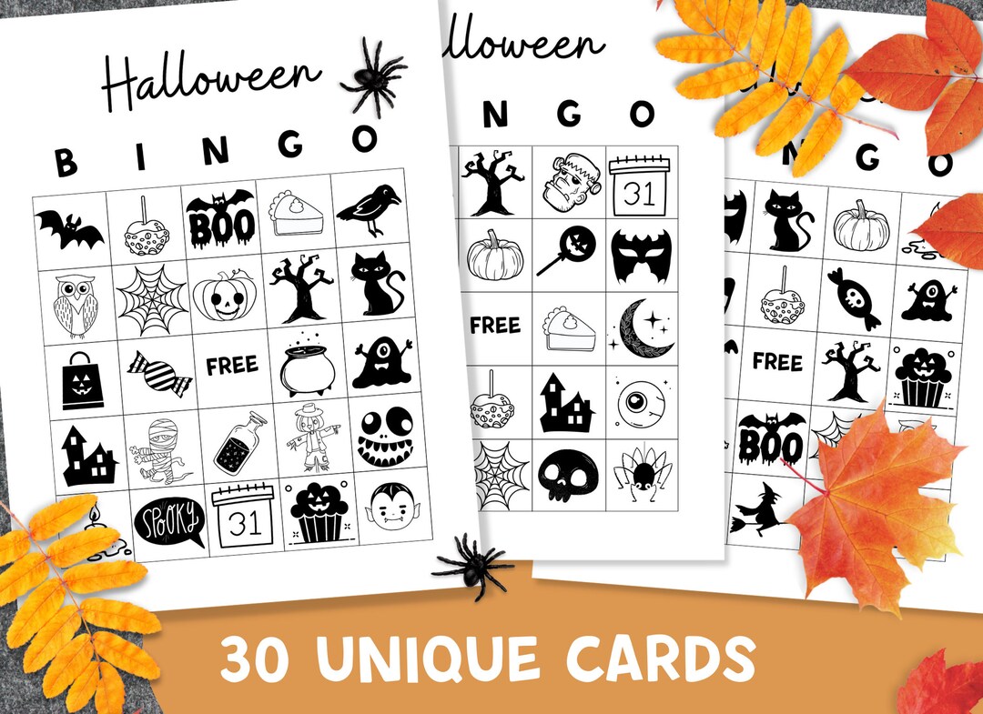 Halloween Bingo, Black and White Copy Friendly, 44 Unique Cards - Etsy