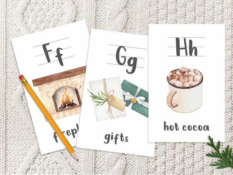 Watercolor Alphabet Cards WINTER THEMED Flash Cards - Etsy