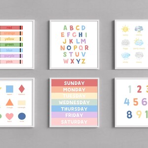 Set of Six Educational Prints, Shapes, Colors, Days of the Week ...