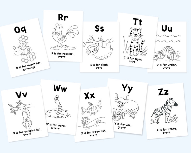 Animal Alphabet Coloring Pages, Personalized Coloring Book - Etsy
