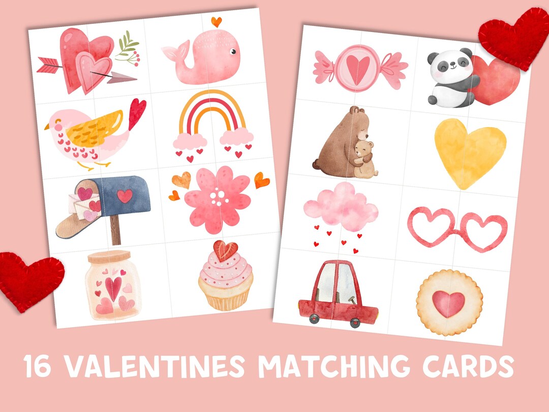 Valentines Matching Game, Watercolor, Pre-k - Etsy