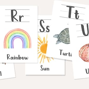 Nature Alphabet Cards, Wall and Flash Card Sizes, Watercolor ...