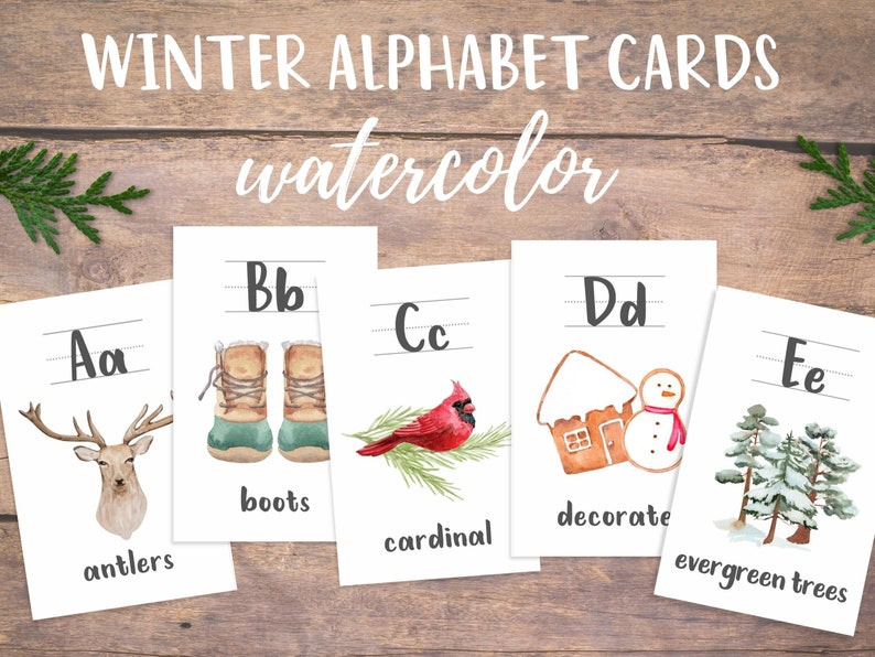 Watercolor Alphabet Cards WINTER THEMED Flash Cards - Etsy
