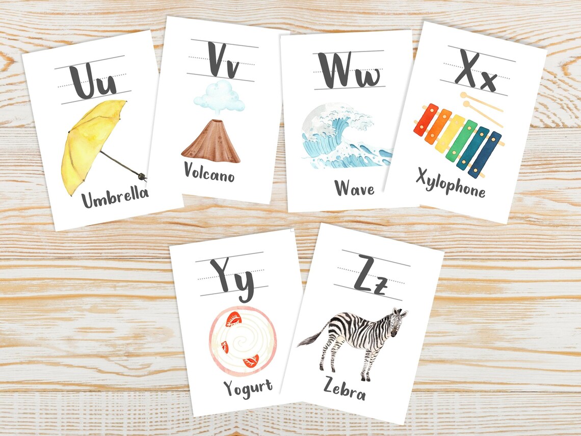 Watercolor Alphabet Cards Both Classroom Size and Flashcard - Etsy