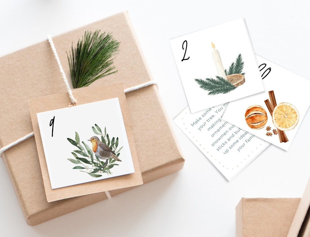 Neutral Christmas Advent Cards, Daily Activity Prompts - Etsy