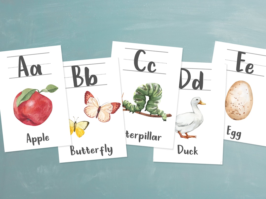 Nature Alphabet Cards, Wall and Flash Card Sizes, Watercolor ...