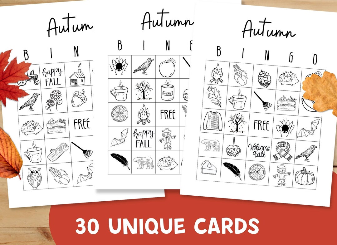 Autumn Bingo, Fall Bingo, 30 Unique Cards - Etsy