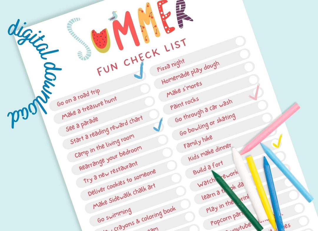 Summer Fun Checklist, Kids Bucket List - Etsy