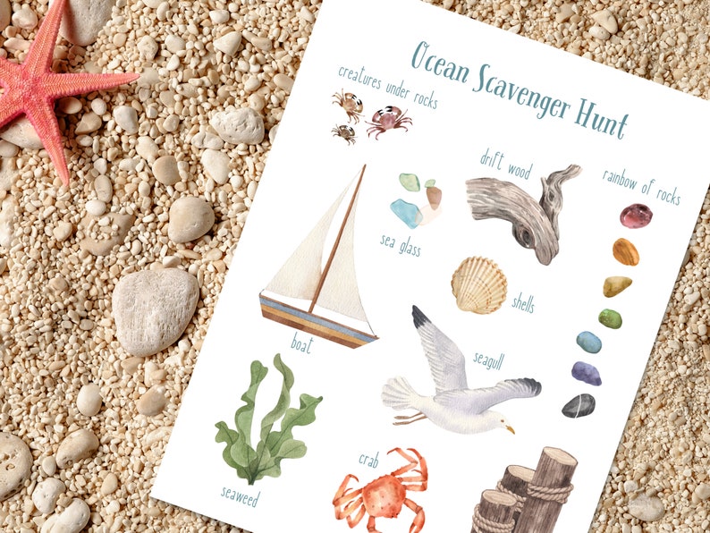 Ocean Scavenger Hunt, Free Nature Poster, Ocean Wall Art, Beach Hunt ...
