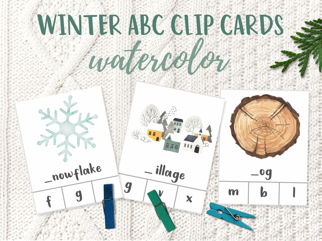 Winter ABC Clip Cards, Watercolor, Alphabet Cards - Etsy