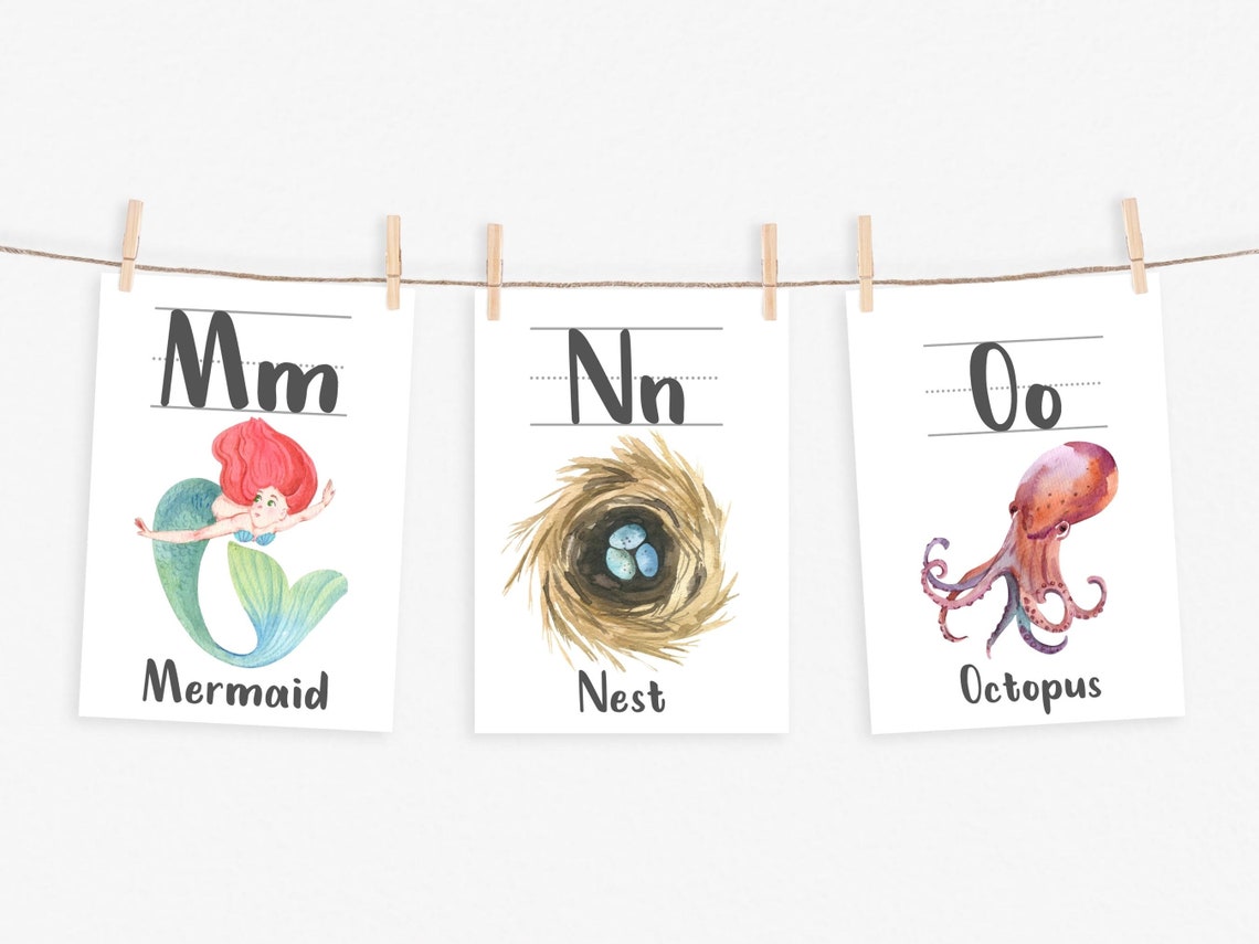 Watercolor Alphabet Cards Both Classroom Size and Flashcard - Etsy