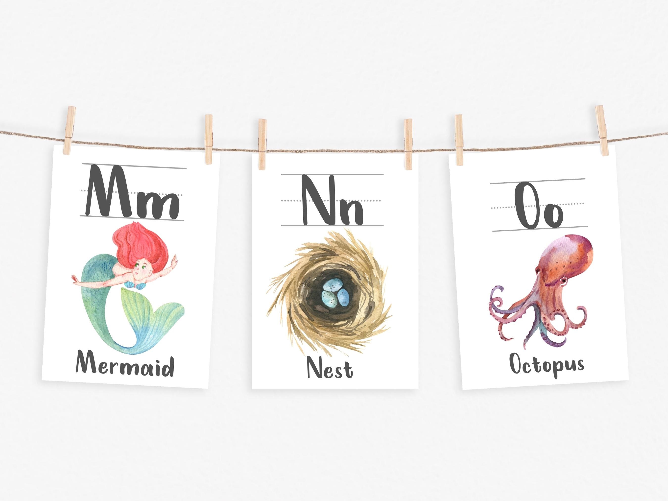 Watercolor Alphabet Cards Both Classroom Size and Flashcard - Etsy