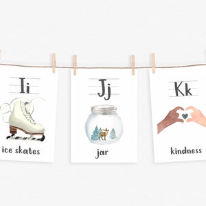 Watercolor Alphabet Cards WINTER THEMED Flash Cards - Etsy