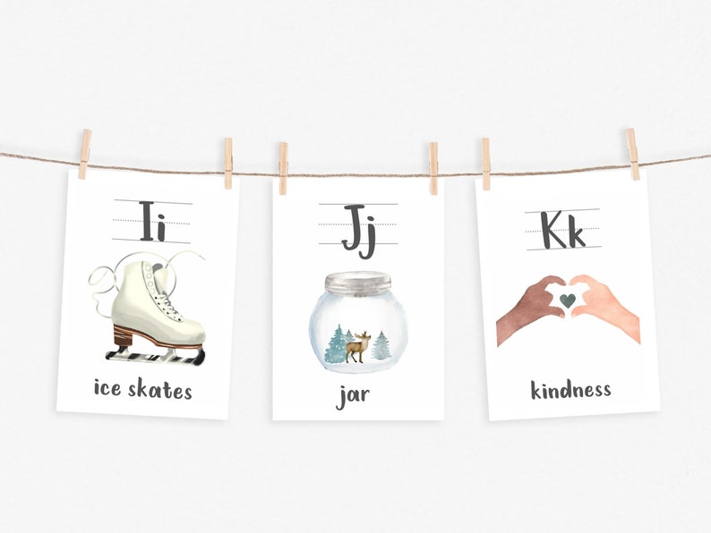 Watercolor Alphabet Cards WINTER THEMED Flash Cards - Etsy