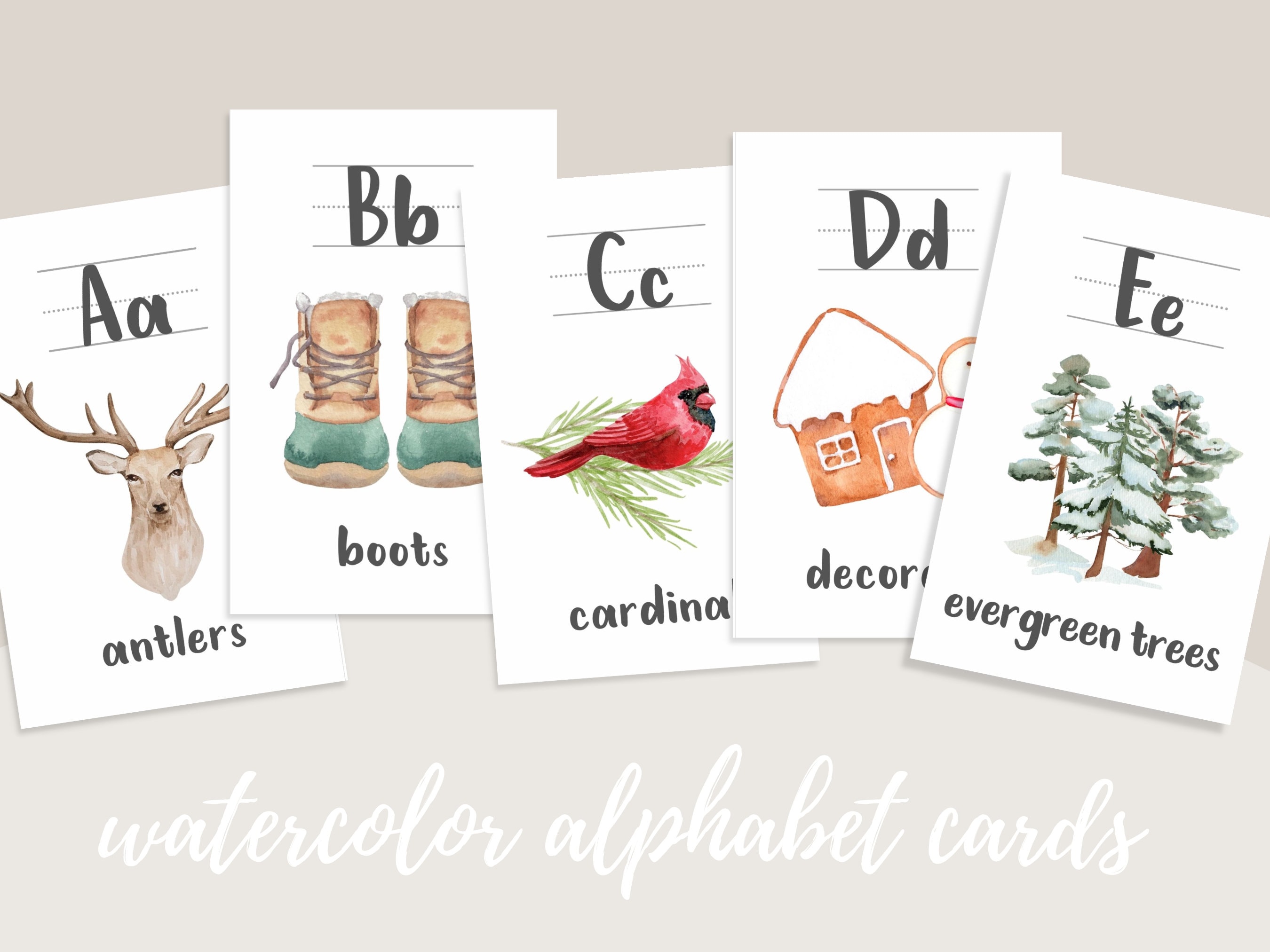 Watercolor Alphabet Cards WINTER THEMED - Etsy