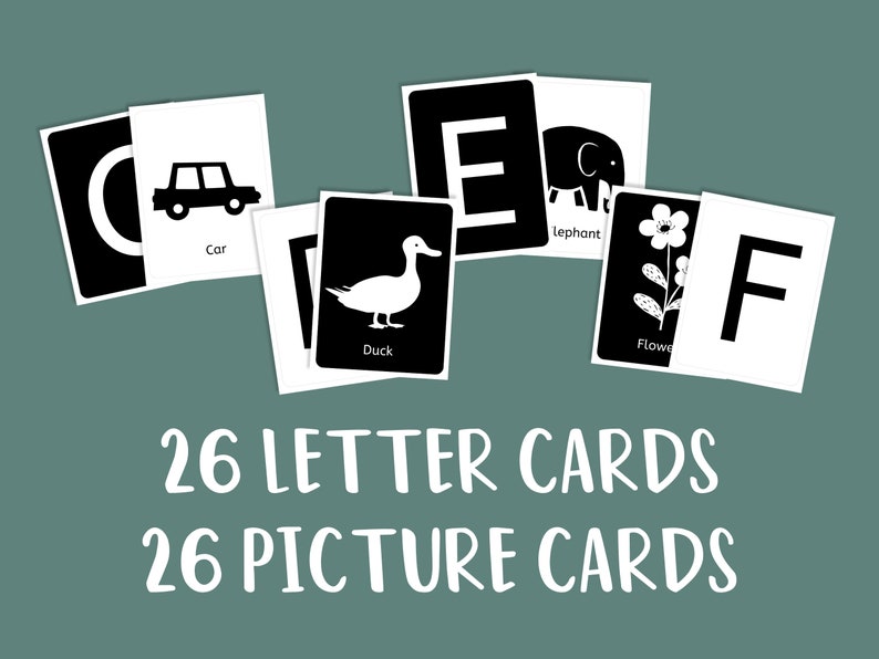 Black and White Sensory Cards, Alphabet Matching, High Contrast, Infant ...