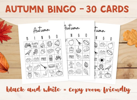 Autumn Bingo Fall Bingo 30 Unique Cards - Etsy