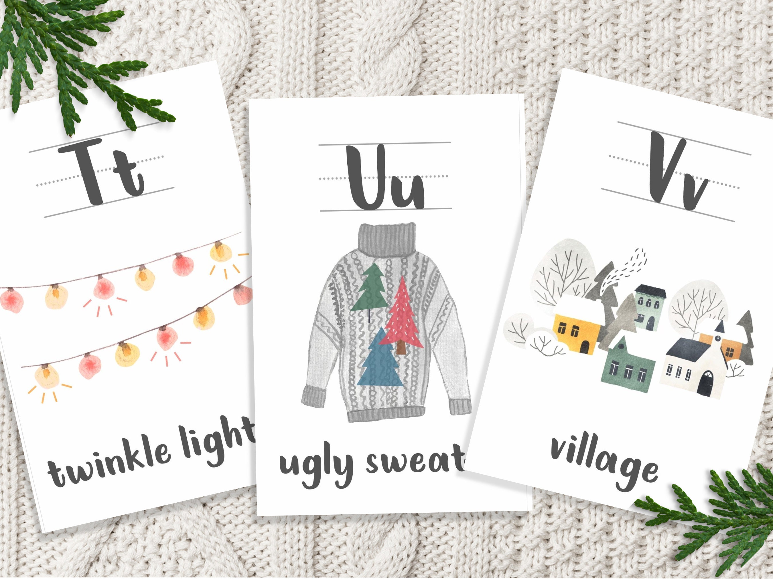 Watercolor Alphabet Cards WINTER THEMED - Etsy
