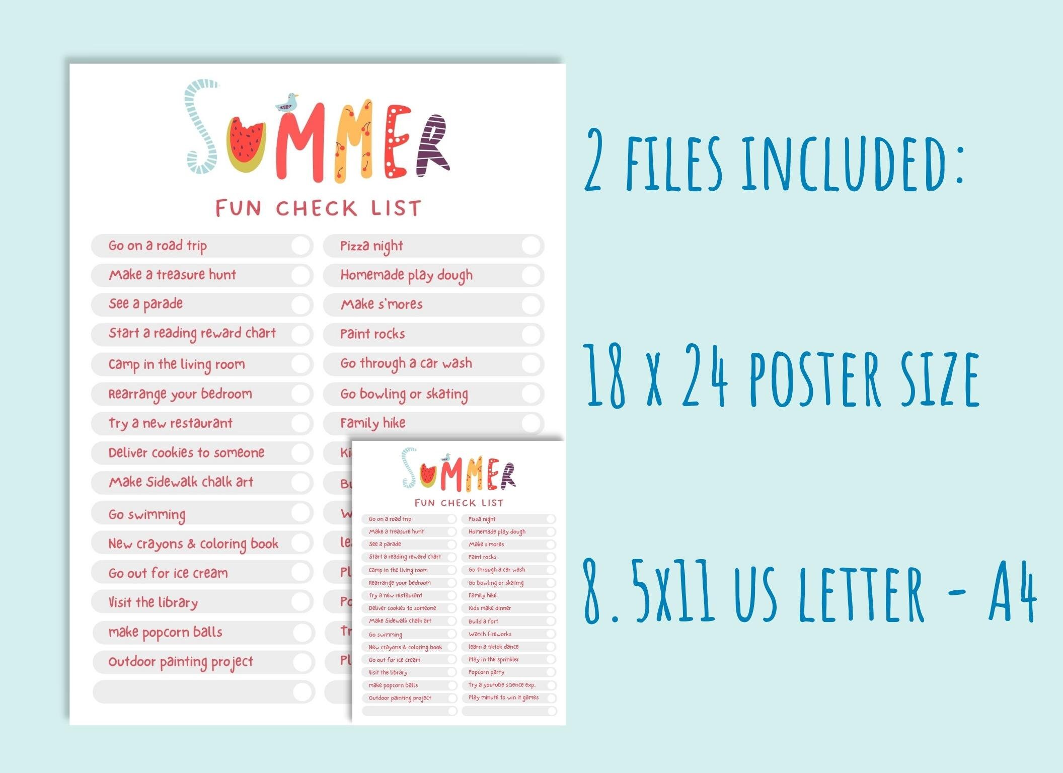Summer Fun Checklist, Kids Bucket List - Etsy