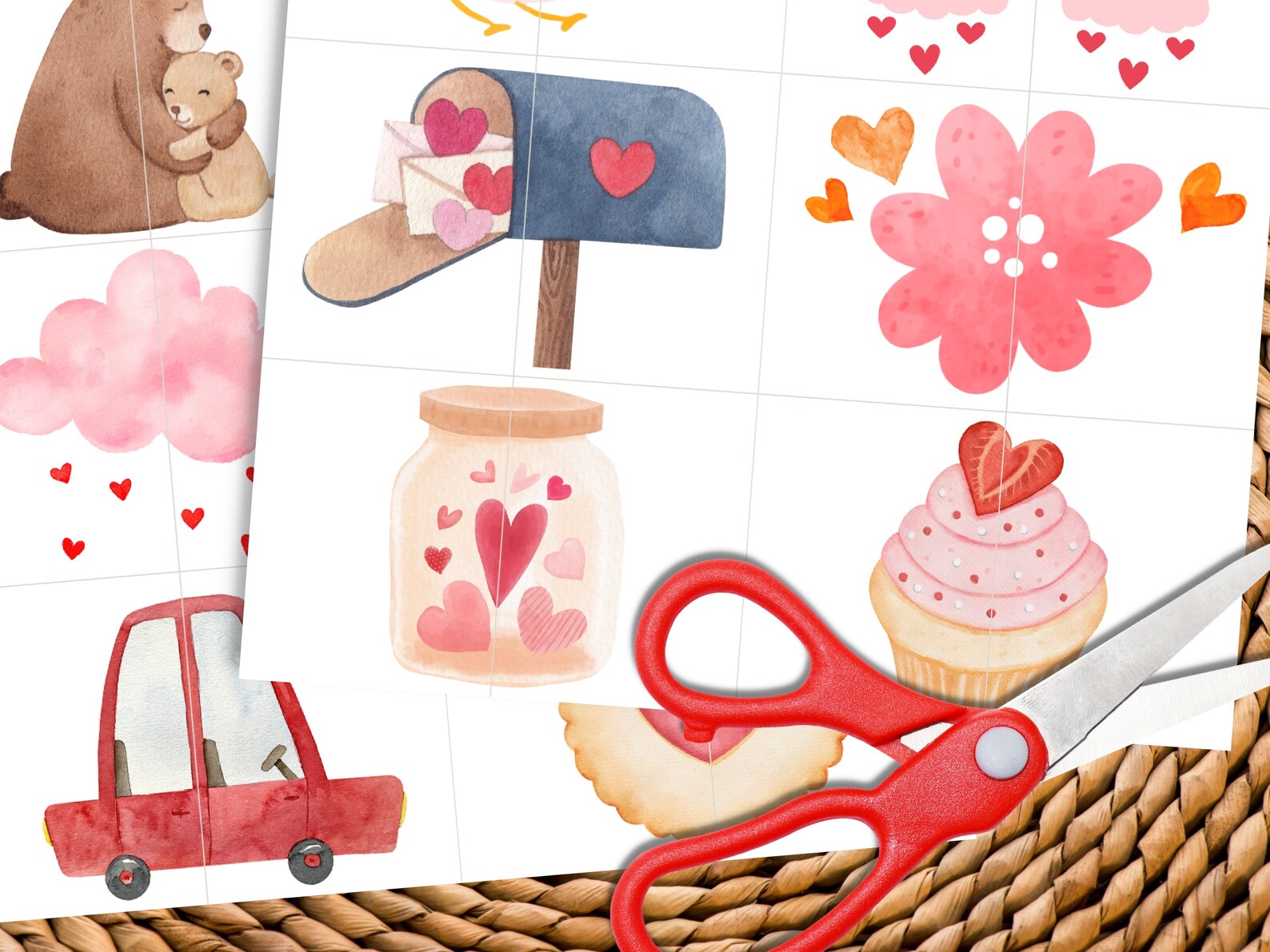 Valentines Matching Game Watercolor Pre-k - Etsy