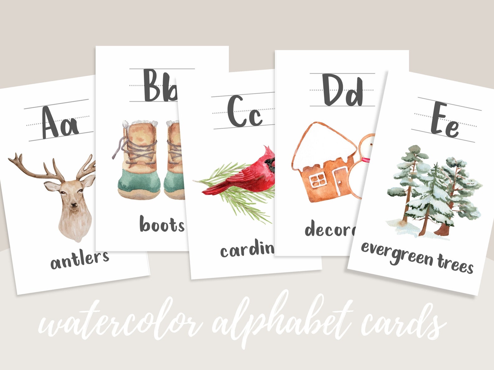Watercolor Alphabet Cards - WINTER THEMED - Etsy