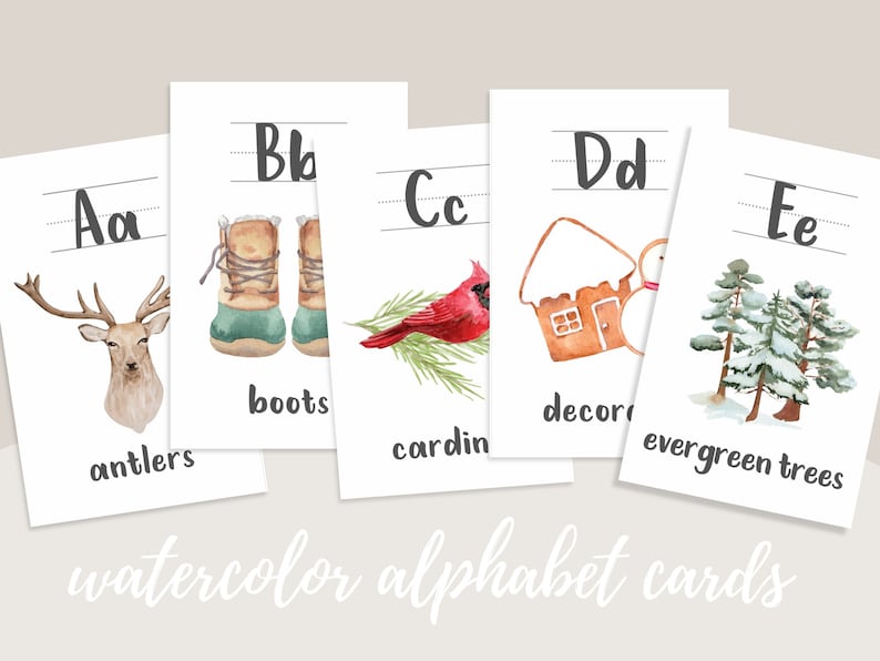 Watercolor Alphabet Cards - WINTER THEMED - Etsy