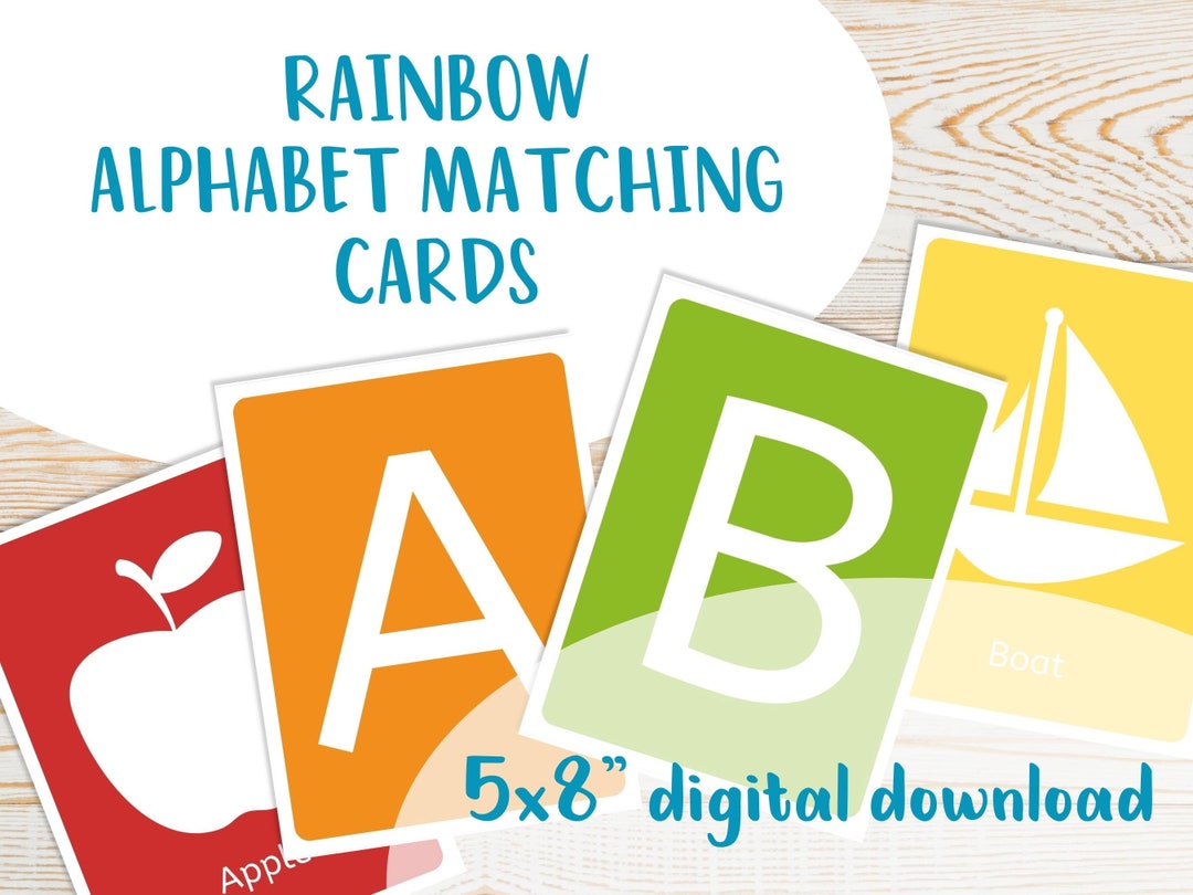 Rainbow Alphabet Matching Cards 5x8", - Etsy