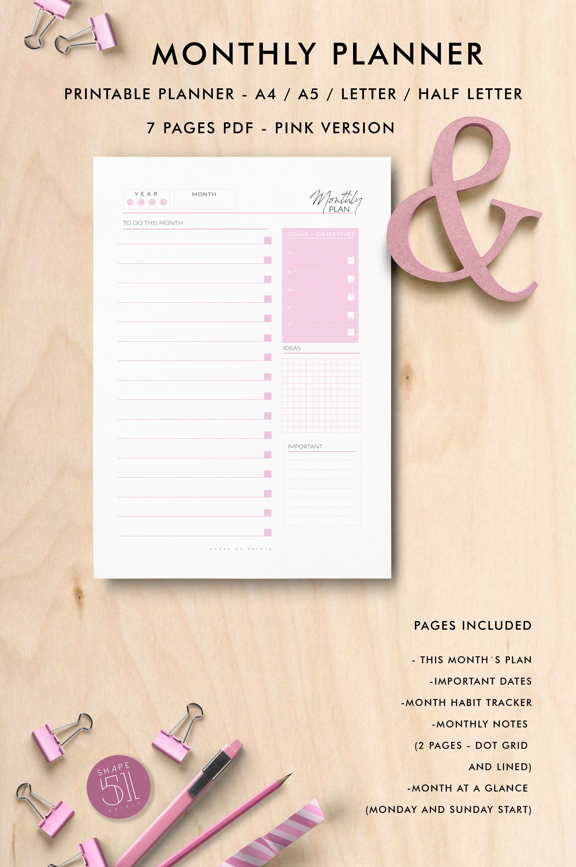 A5 PRINTABLE Planner Note Pages Inserts To Do List Note Paper Pink Grey ...