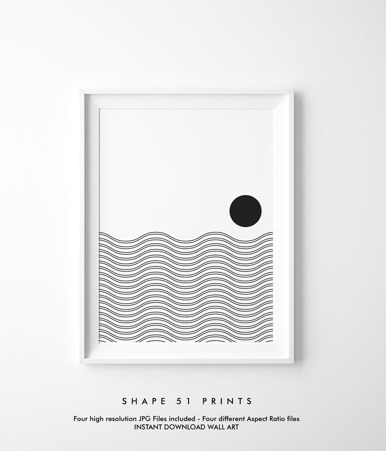 Geometric Ocean Waves Illustration Printable Mid Century - Etsy