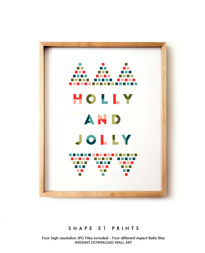 Christmas Sign Holly Jolly Printable Poster Xmas Decor - Etsy